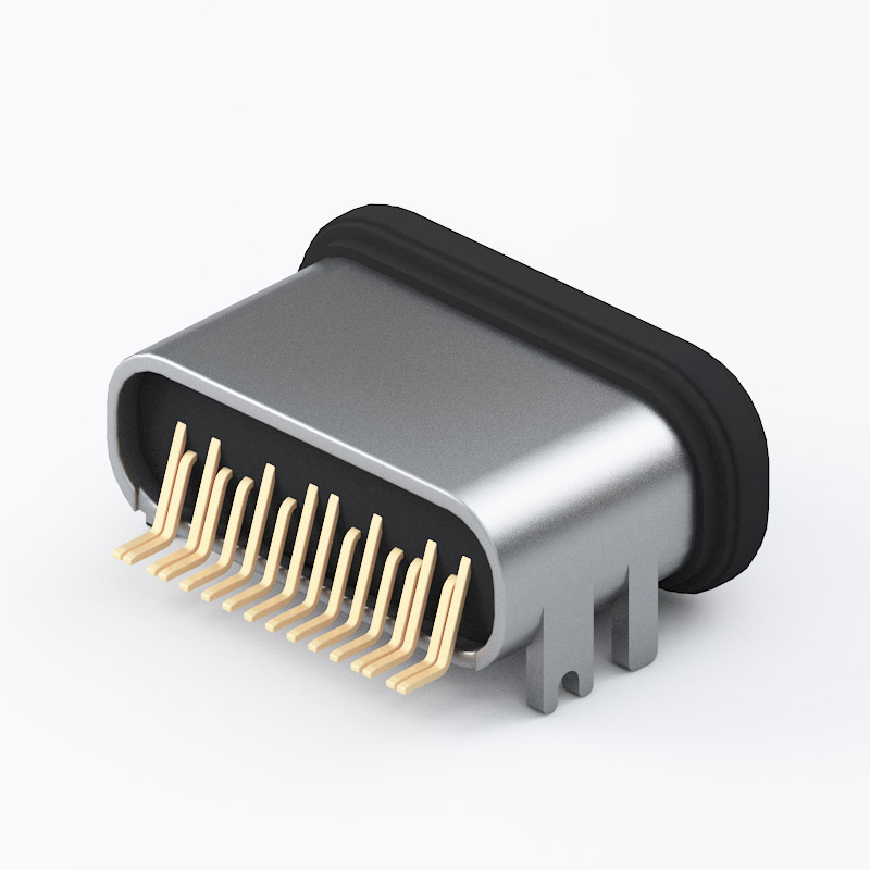 USB 2.0 Type-C Female 16-Pin Right-Angle Waterproof Connector IPX7 ...