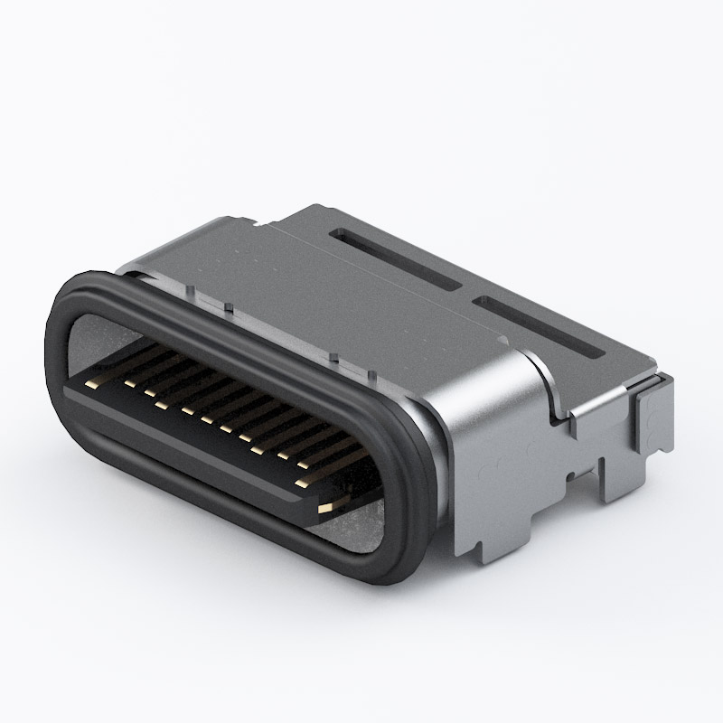 USB 3.2 Type-C Female Waterproof 24-Pin 90° Connector – IPx7 Protection ...