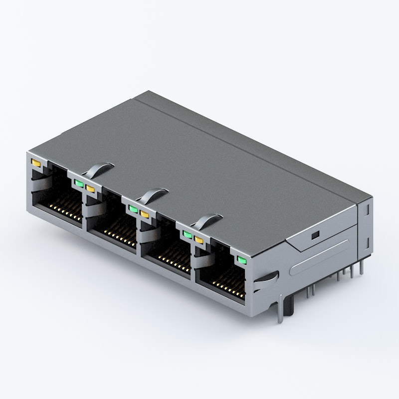 4 Port RJ45 Connector with Magnetics & LED | EMI Shielded Ethernet Jack ...